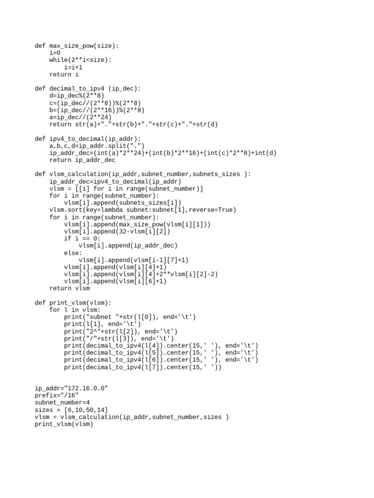 Calculate IPv4 VLSM Subnets from Address and Sizes | PDF