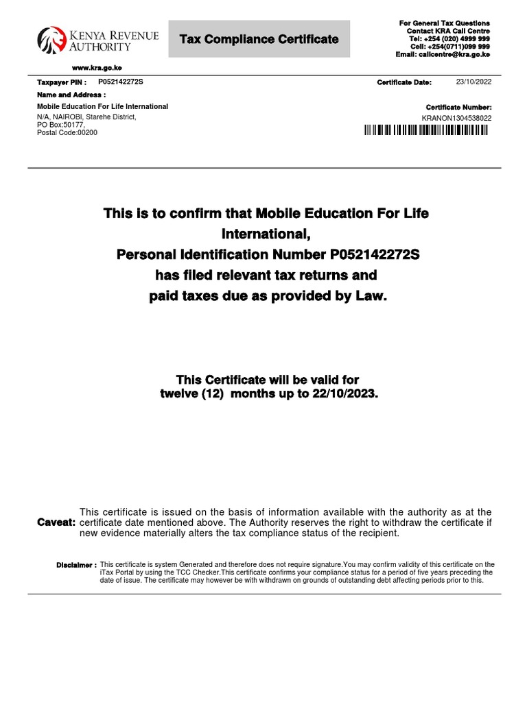Tax Compliance Confirmation | PDF