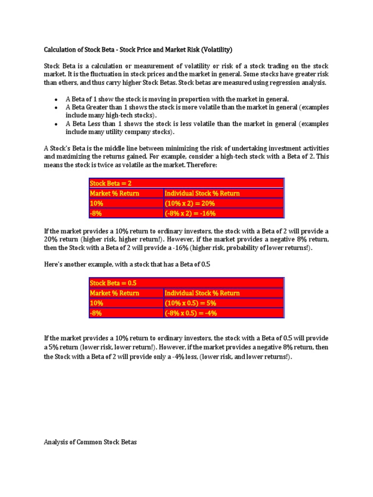 Calculation of Stock Beta | PDF | Beta (Finance) | Stocks