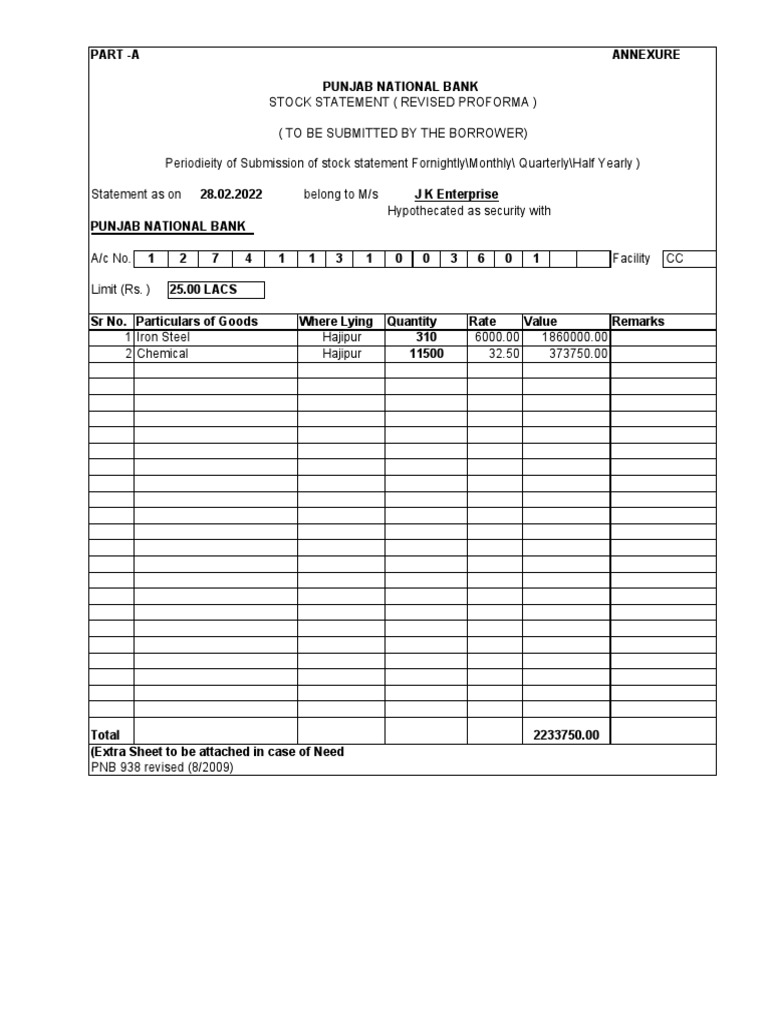 PNB Stock Statement Summary | PDF | Money | Liability (Financial ...