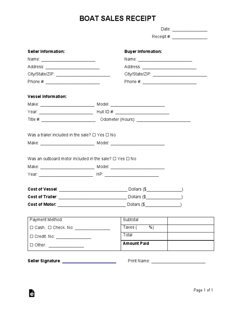 Boat Sales Receipt Template | PDF