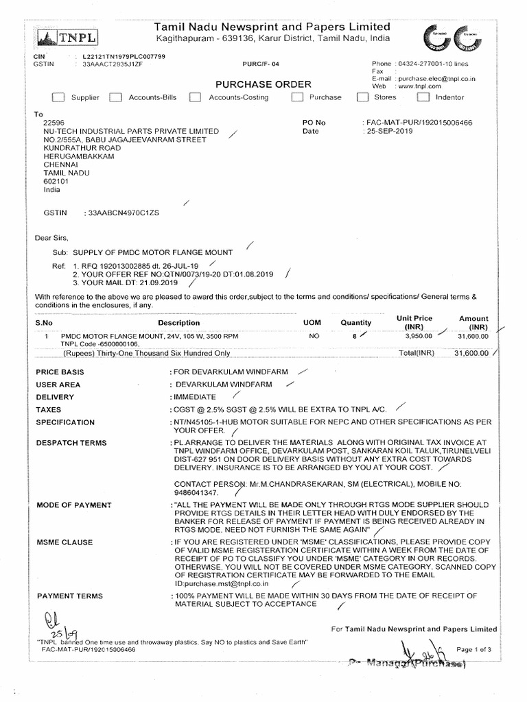 TNPL Po192015006466 | PDF