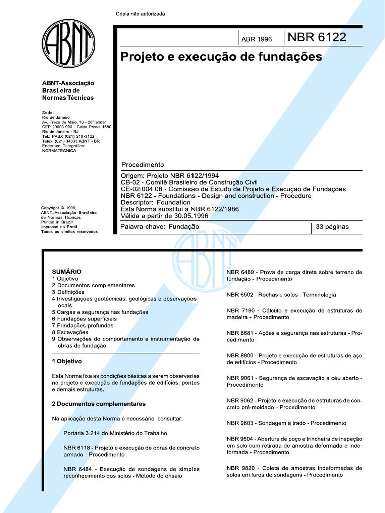 NBR - 6122 - Projeto e Execução de Fundações | PDF