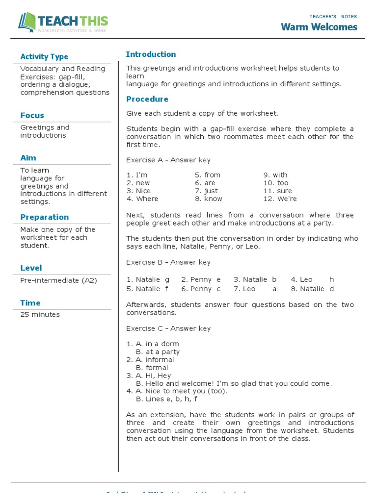 Warm Welcomes | Download Free PDF | Learning