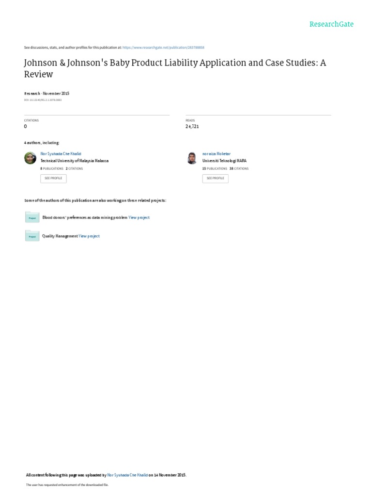 Johnson Johnson S Baby Product Liability Application and Case Studies A Review1 | PDF | Johnson ...