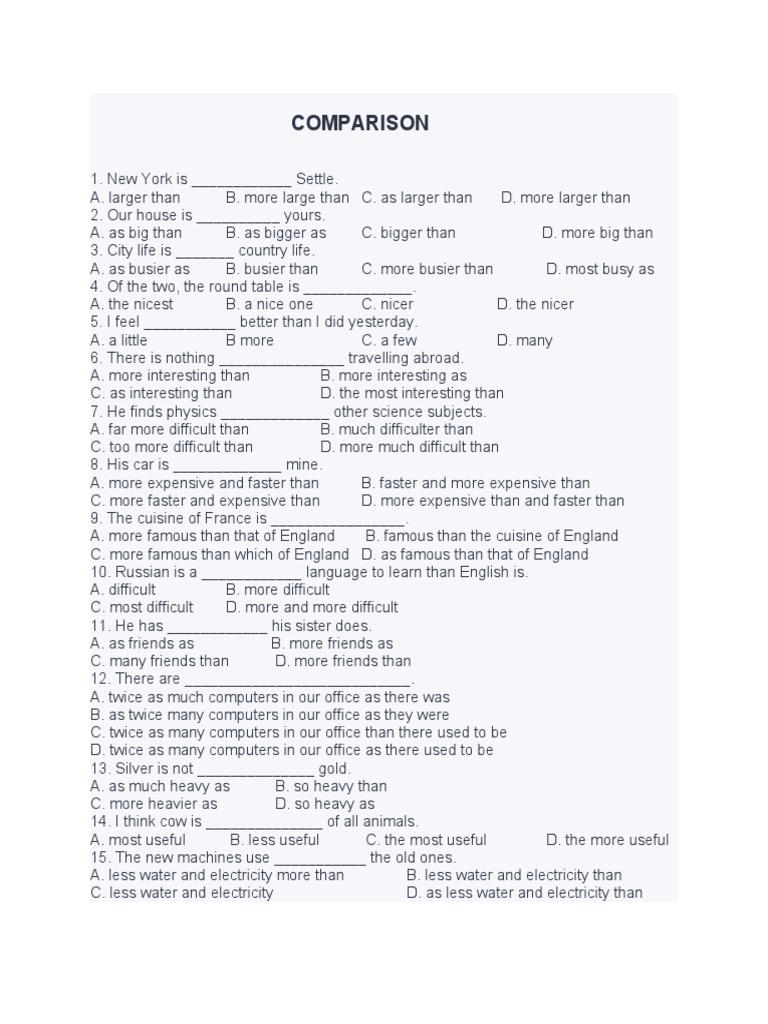 COMPARISON Exercises | PDF