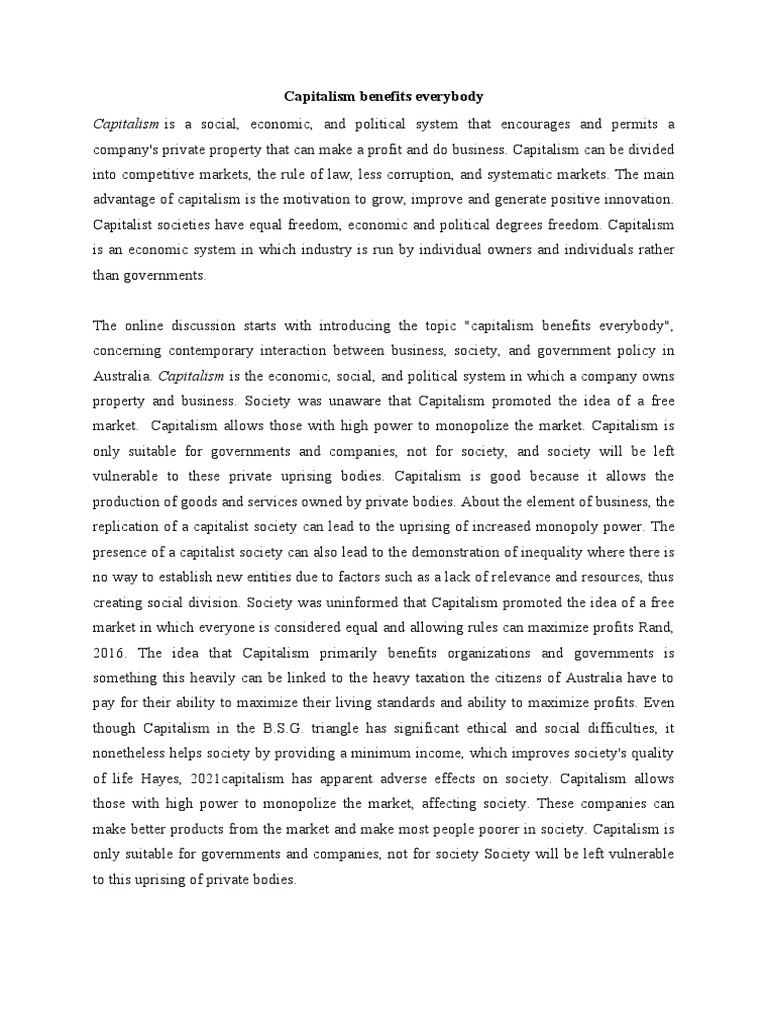 Capitalism Benefits Everybody | PDF | Cost Of Living | Capitalism