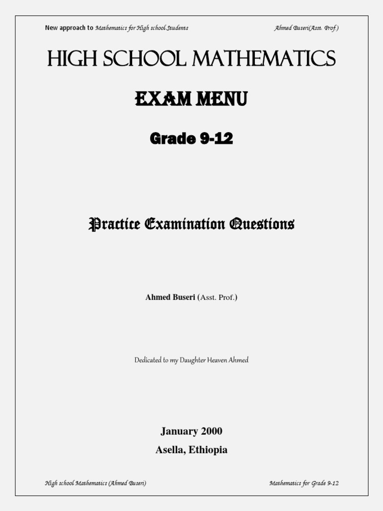 High School Math Exam Practice Questions | PDF | Geometry ...