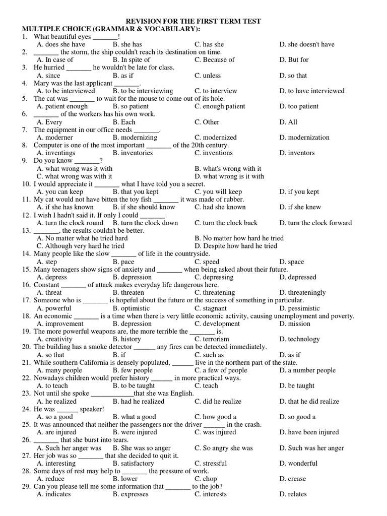 Revision For The First Term Test 1 | PDF | Test (Assessment) | Teachers