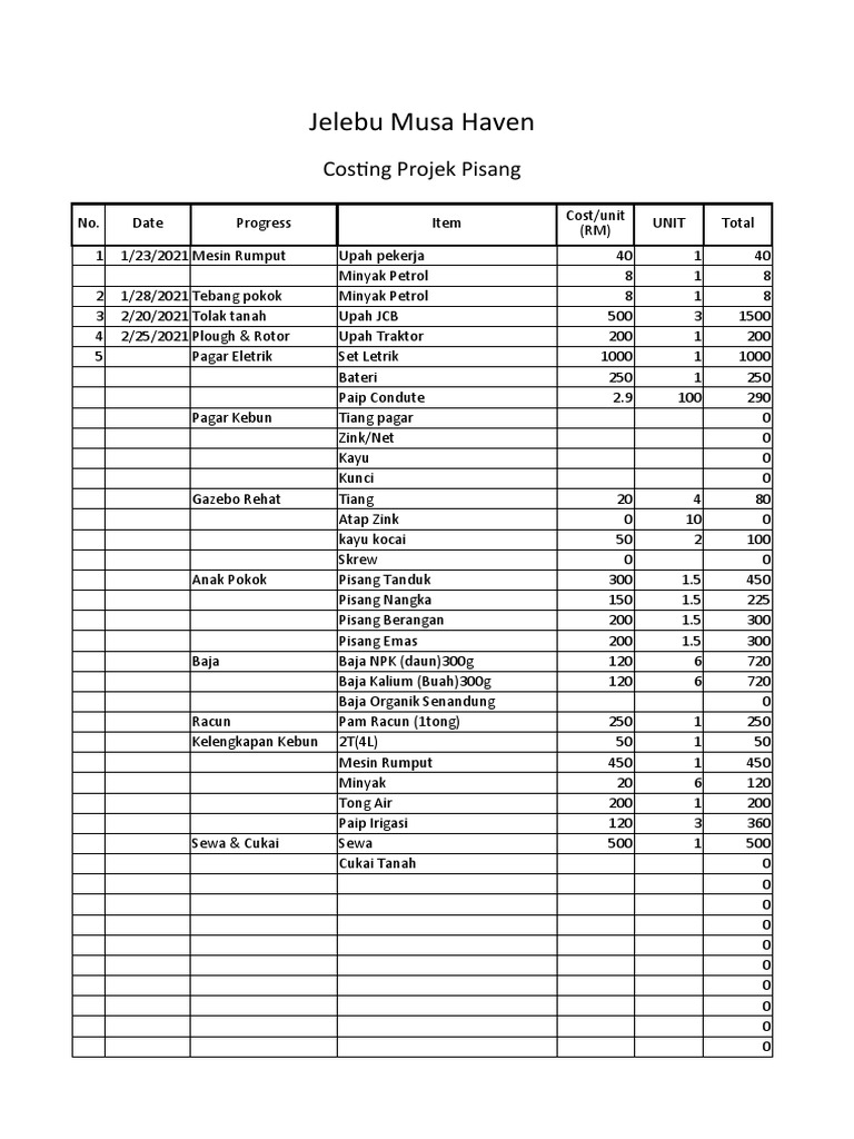 Costing JMH Banana Project | PDF