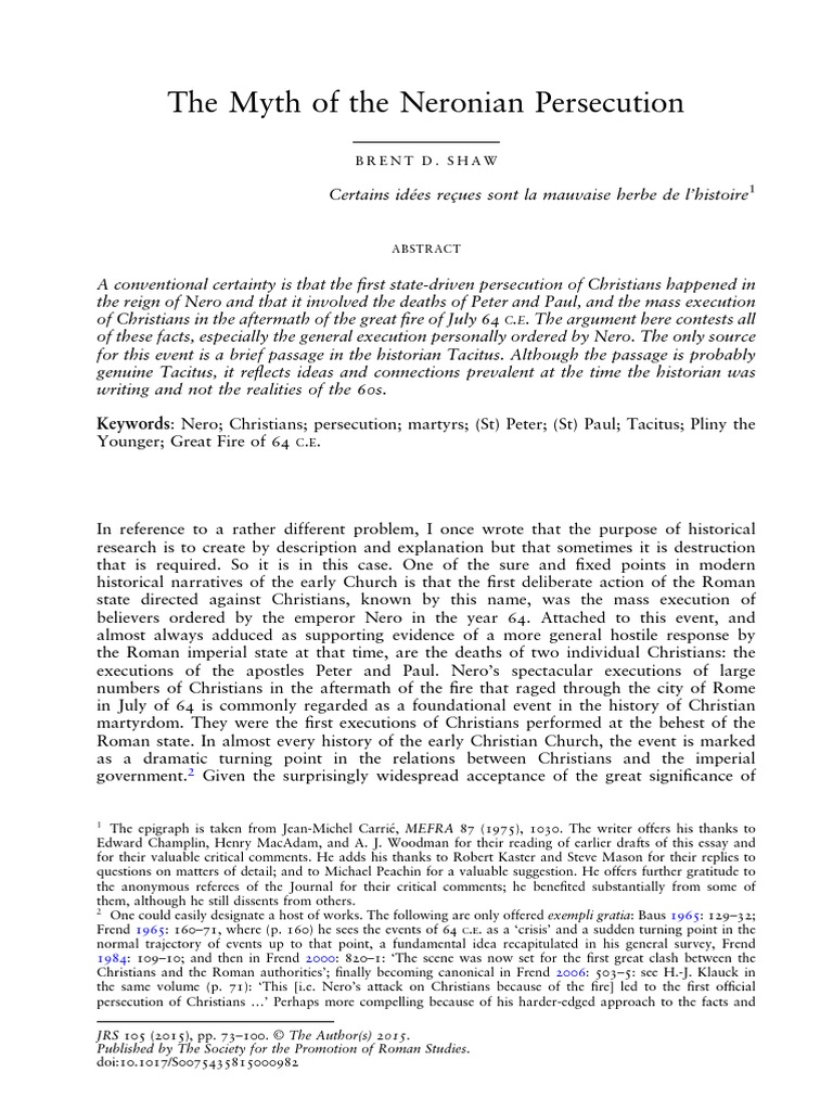 The Myth of The Neronian Persecution. Brent D. Shaw | PDF | Saint Peter ...
