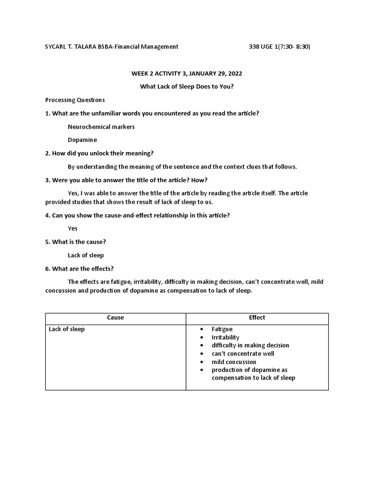 Effects of Lack of Sleep | PDF