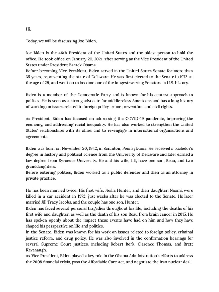 A Comprehensive Biography of President Joe Biden: From His Early Life ...