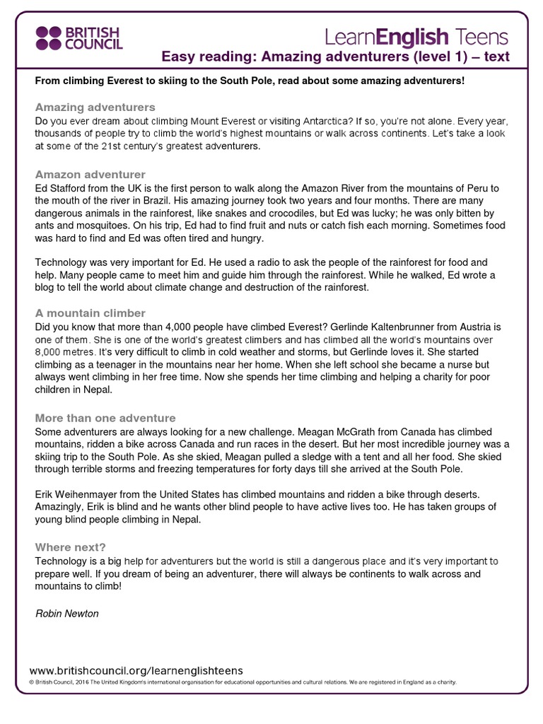 Amazing Adventurers Level 1 - Text | PDF | Mount Everest | Mountains