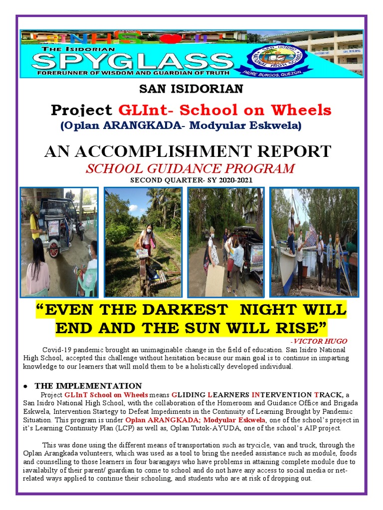 Accomplishment Report Project GLInt - School On Wheels | PDF | Learning ...