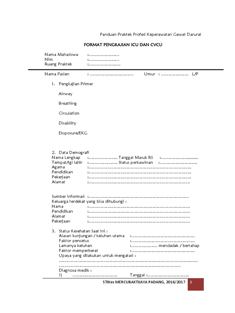 Format Pengkajian Icu | PDF | Sains & Matematika