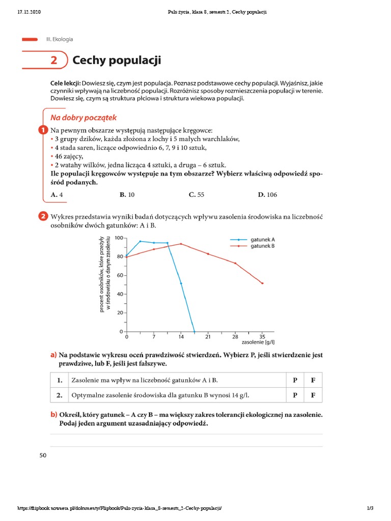 Puls Życia, Klasa 8, Semestr 2, Cechy Populacji | PDF