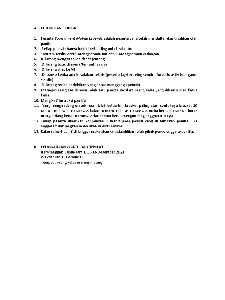 Aturan Turnamen Mobile Legends 2021 | PDF