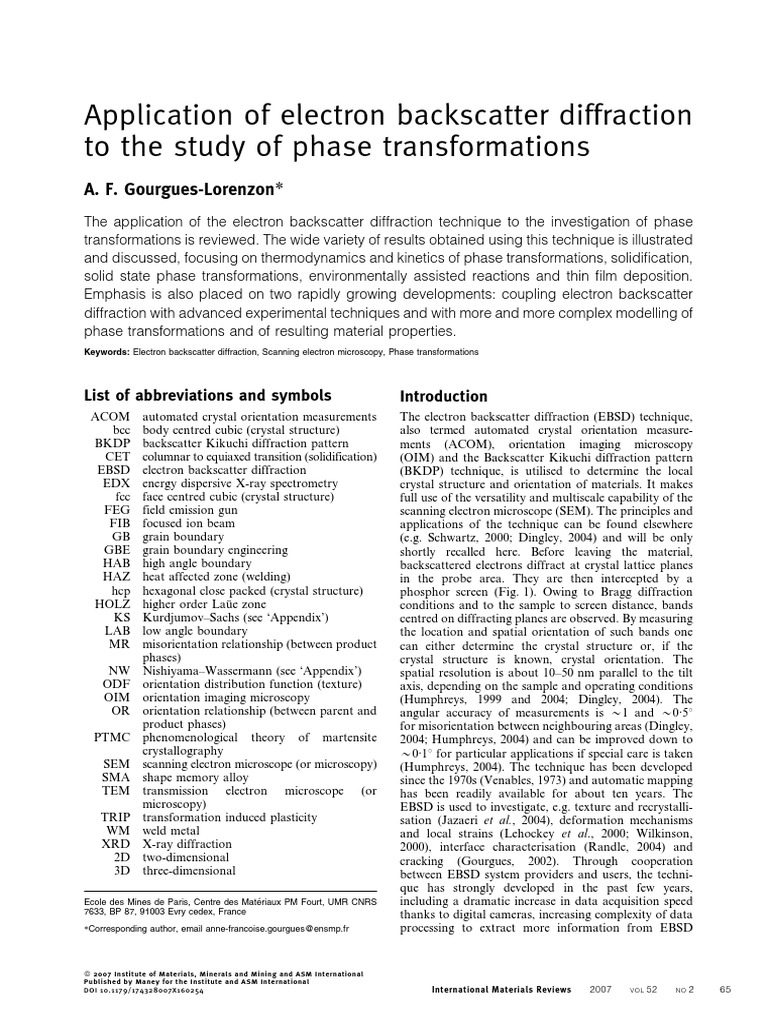 (2007) Application of Electron Backscatter Diffraction To The Study of ...