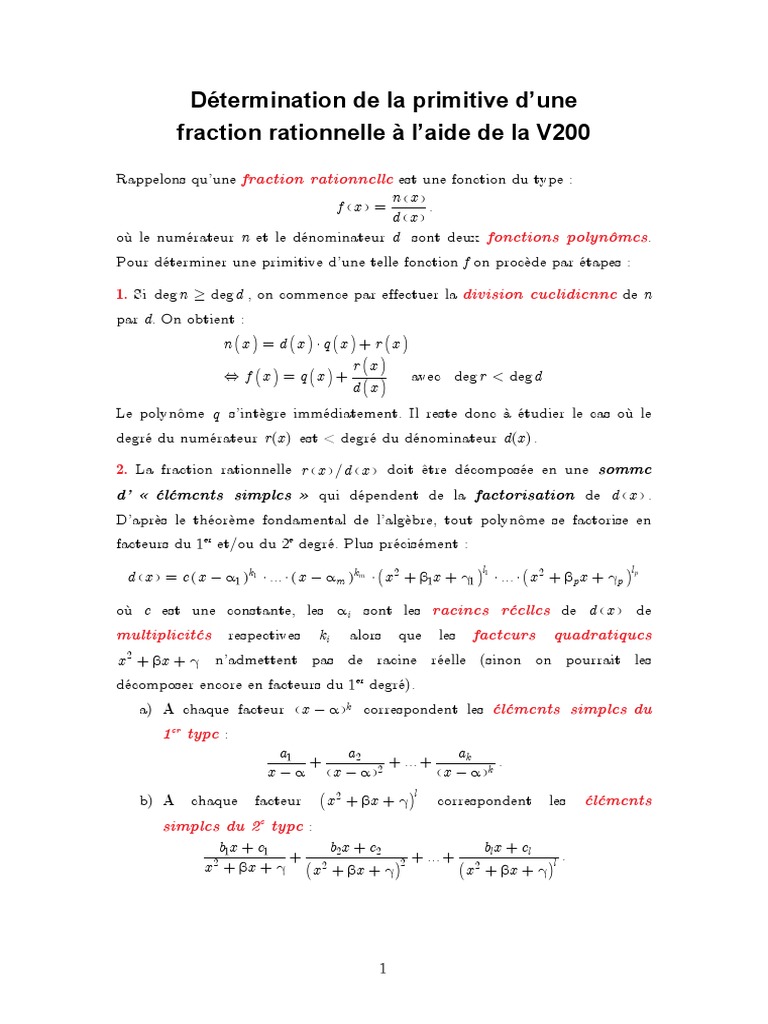 1re Primitives de Fractions Rationnelles | PDF | Algèbre générale | Nombre