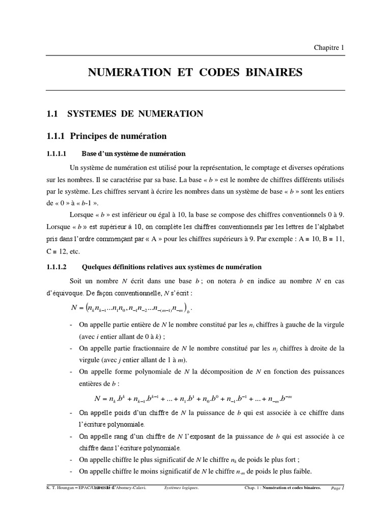 Systèmes de numération et codes binaires | PDF | Décimal codé binaire ...