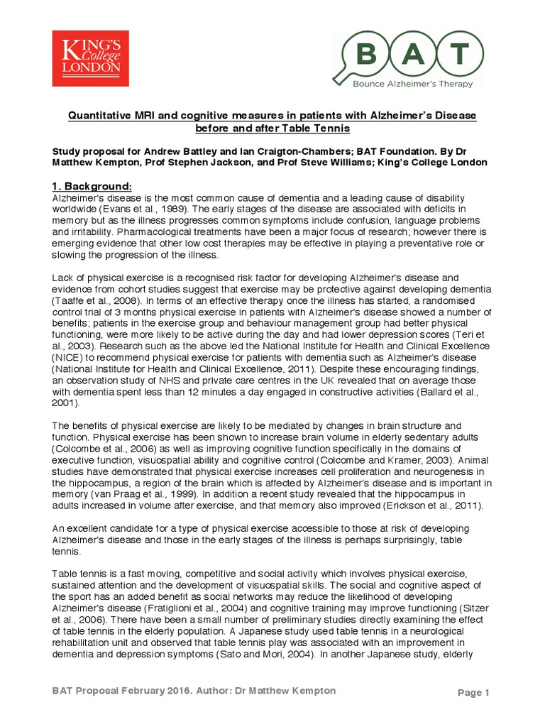 BAT and KCL Study Proposal | PDF | Alzheimer's Disease | Dementia