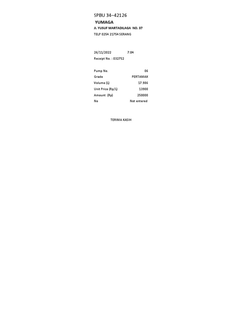 Struk Motor Spbu Yumaga | PDF