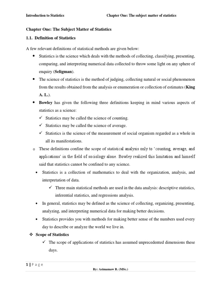 Chapter One: The Subject Matter of Statistics 1.1. Definition of Statistics | PDF | Cost Of ...