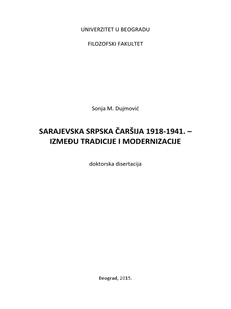 Sonja M. Dujmović - Sarajevska Srpska Čaršija 1918-1941. | PDF