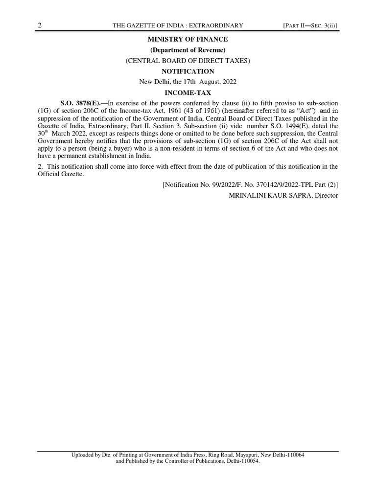 CBDT Has Notified That The Provisions of Section 206C (1G) Shall Not ... CBDT Has Notified That The Provisions of Section 206C (1G) Shall Not ...
