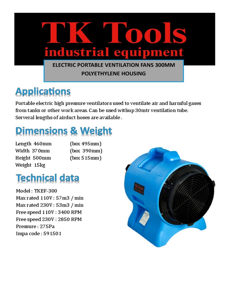 Ventilatoren 300mm Poly Tkef300 TK Tools | PDF