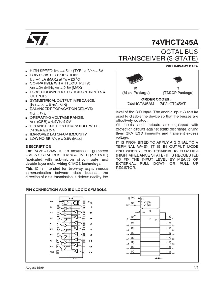 Datasheet Vhct245a | PDF | Digital Electronics | Electromagnetism