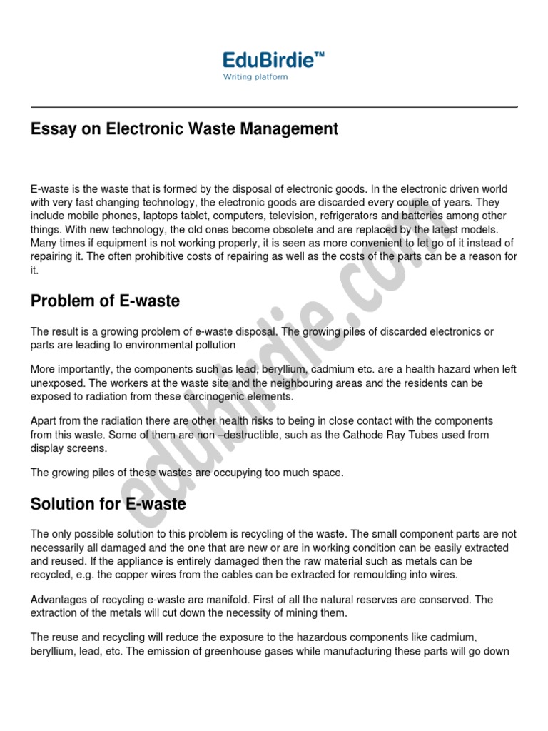 Essay On Electronic Waste Management | PDF