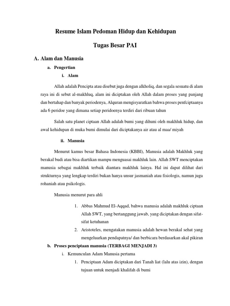 Resume Islam Pedoman Hidup Dan Kehidupan | PDF
