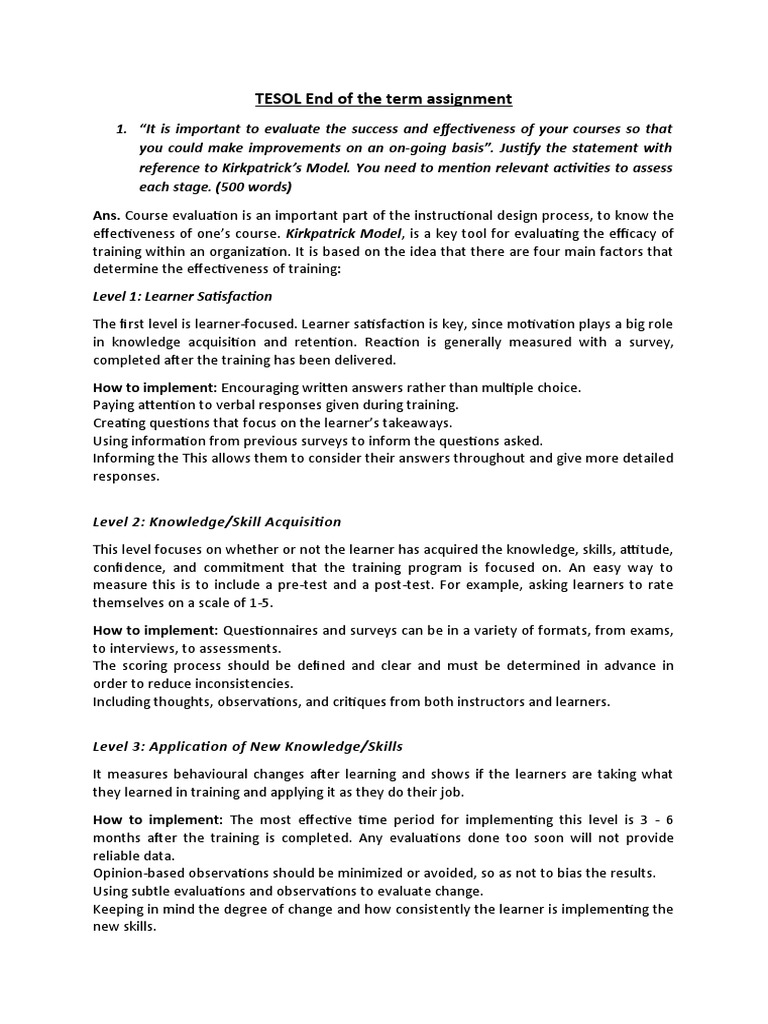 TEFL End Term Assignment | PDF | English As A Second Or Foreign Language | Learning