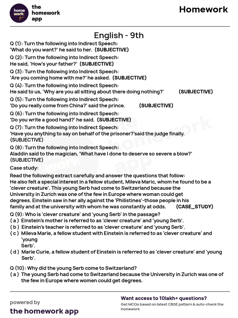 Questions - Homework - 9th - English - 2022-09-09T1509 | PDF | Albert Einstein