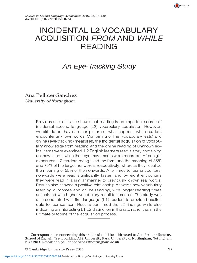 Incidental l2 Vocabulary Acquisition From and While Reading An Eye ...