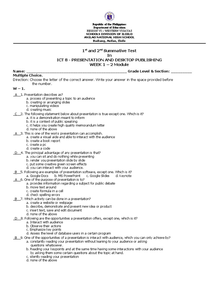 ICT 8 Summative Test | PDF | Microsoft Power Point | Computing