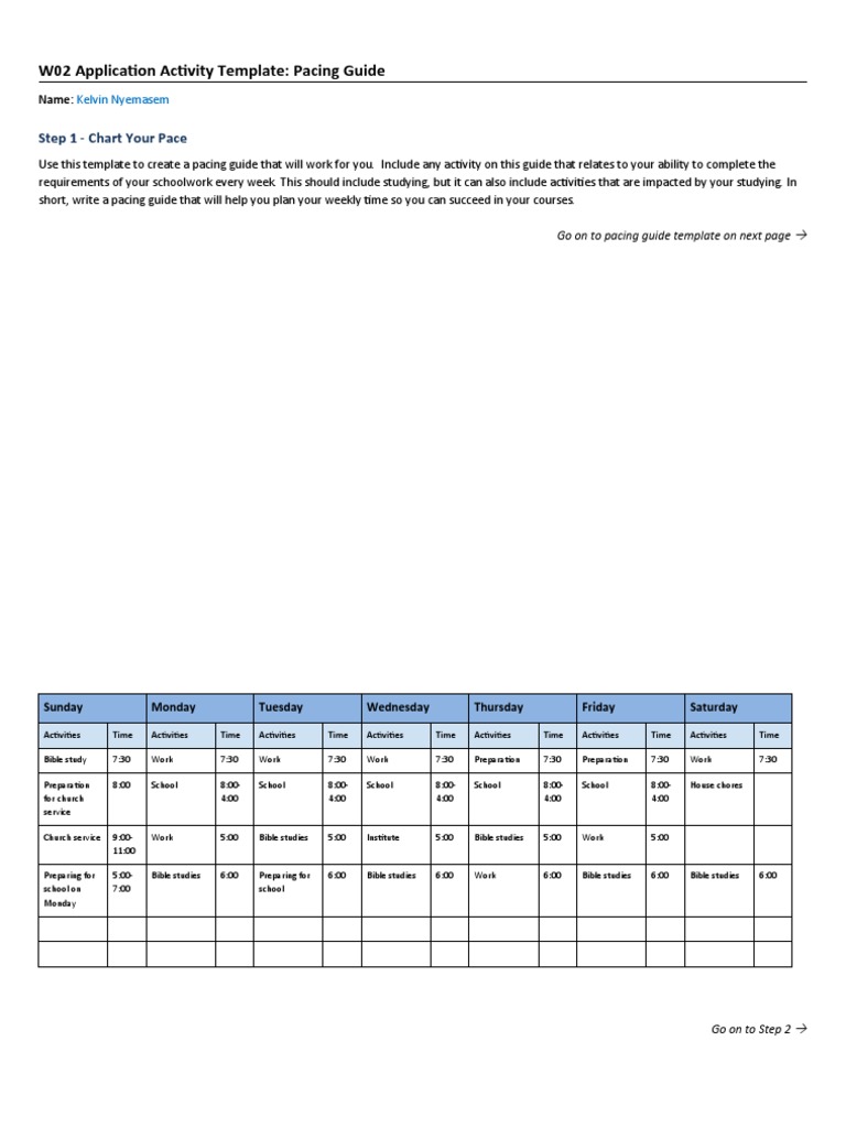 pc103 Document w02ApplicationActivityTemplate PacingGuide | PDF ...