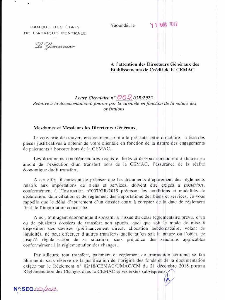 Lettre Circulaire N°002 GR 2022 | PDF