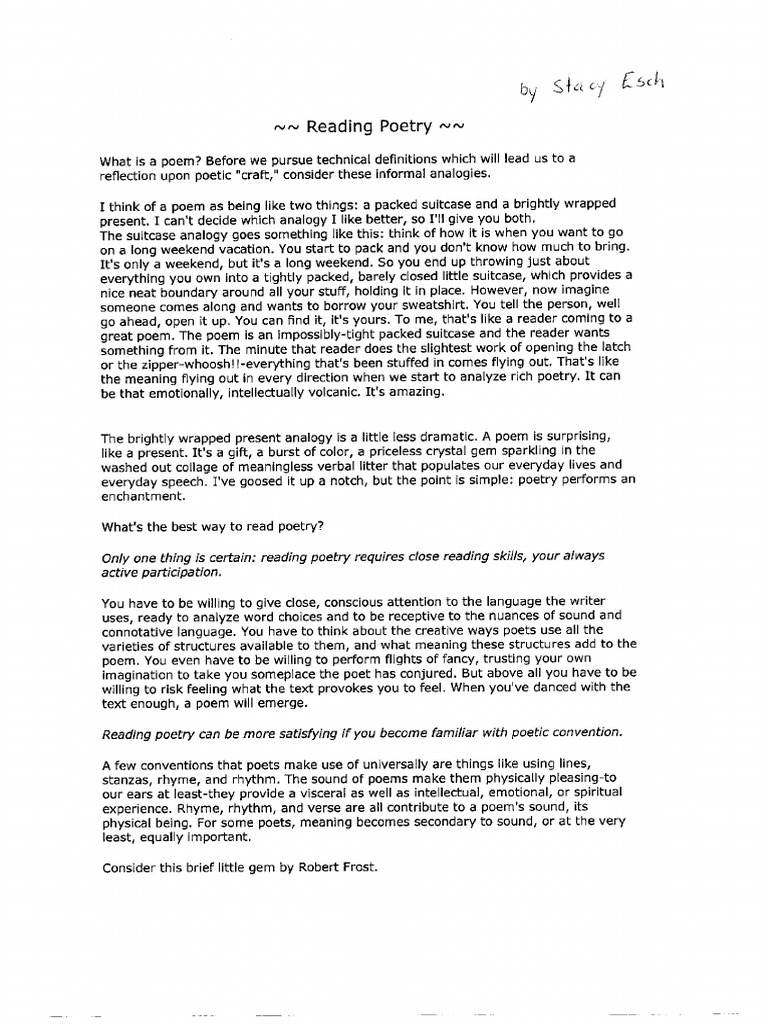 Stacy Esch - Reading Poetry | PDF