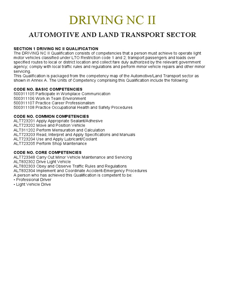 DRIVING NC II-Kristen | Download Free PDF | Occupational Safety And ...