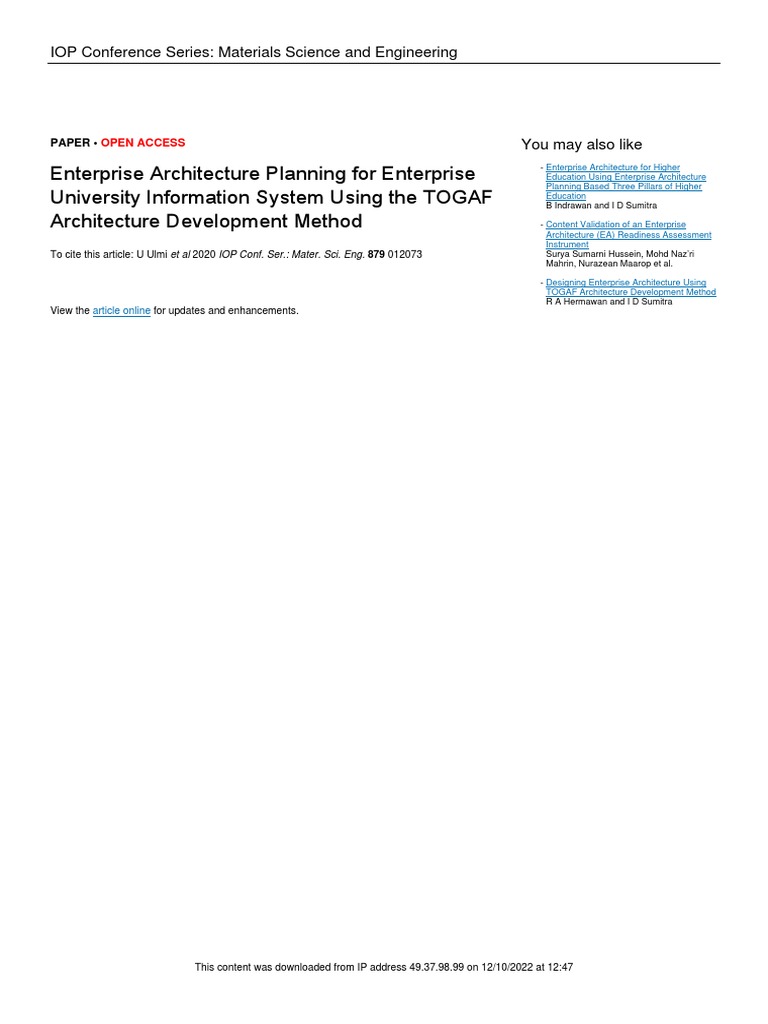 Enterprise Architecture Planning For Enterprise University Information System Using The TOGAF ...