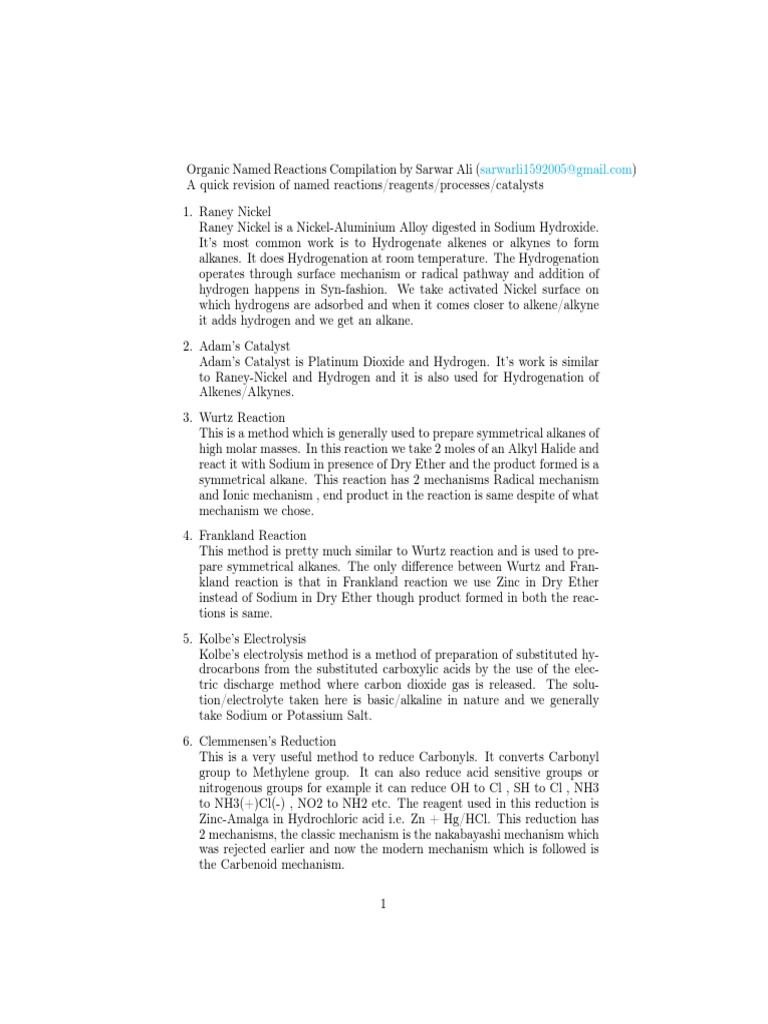 Chemistry Reactions Guide | PDF | Ester | Aldehyde