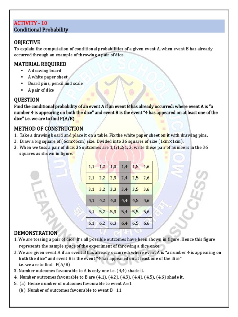 Activity10 Conditional Probability | PDF | Probability | Statistics