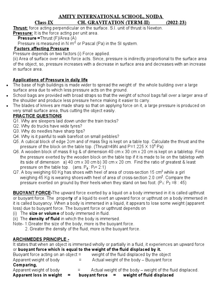Understanding Pressure, Buoyancy, and Floatation: Key Concepts and ...