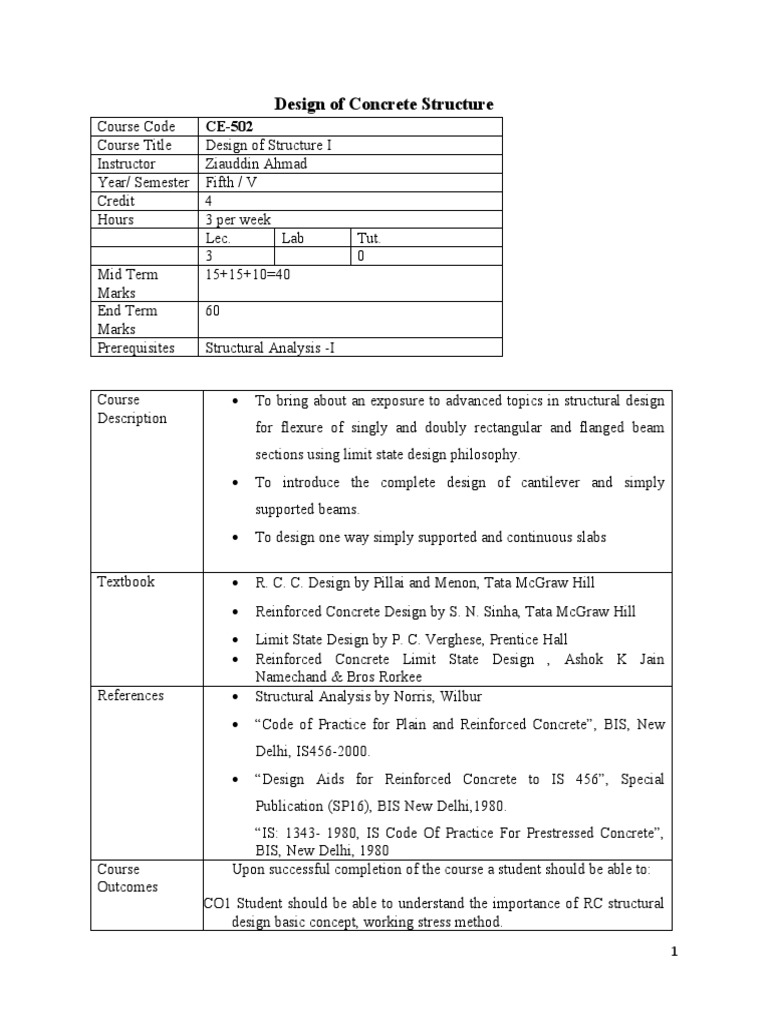 Design Ofconcrete Structure I 2017 - CE 502 | PDF | Beam (Structure ...
