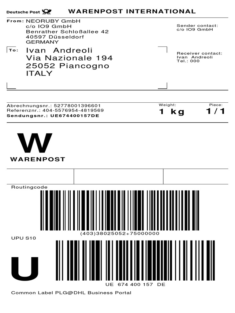 Versandetiketten DHL UE674400157DE | PDF