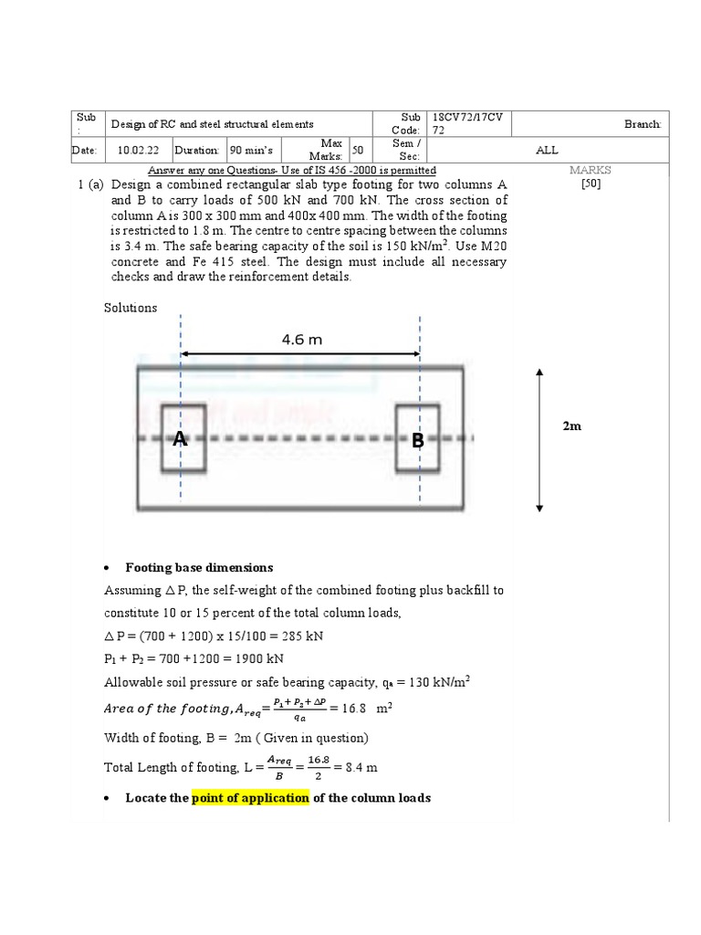 IAT-IV Question Paper With Solution of 18CV72 Design of RC and Steel ...