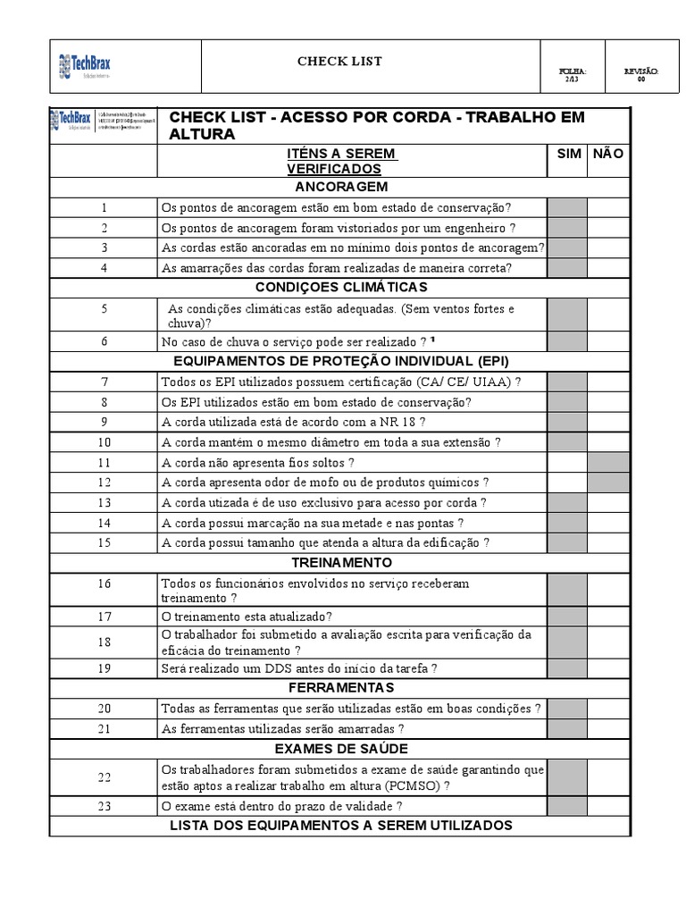 Checklist Trabalho em Altura | PDF